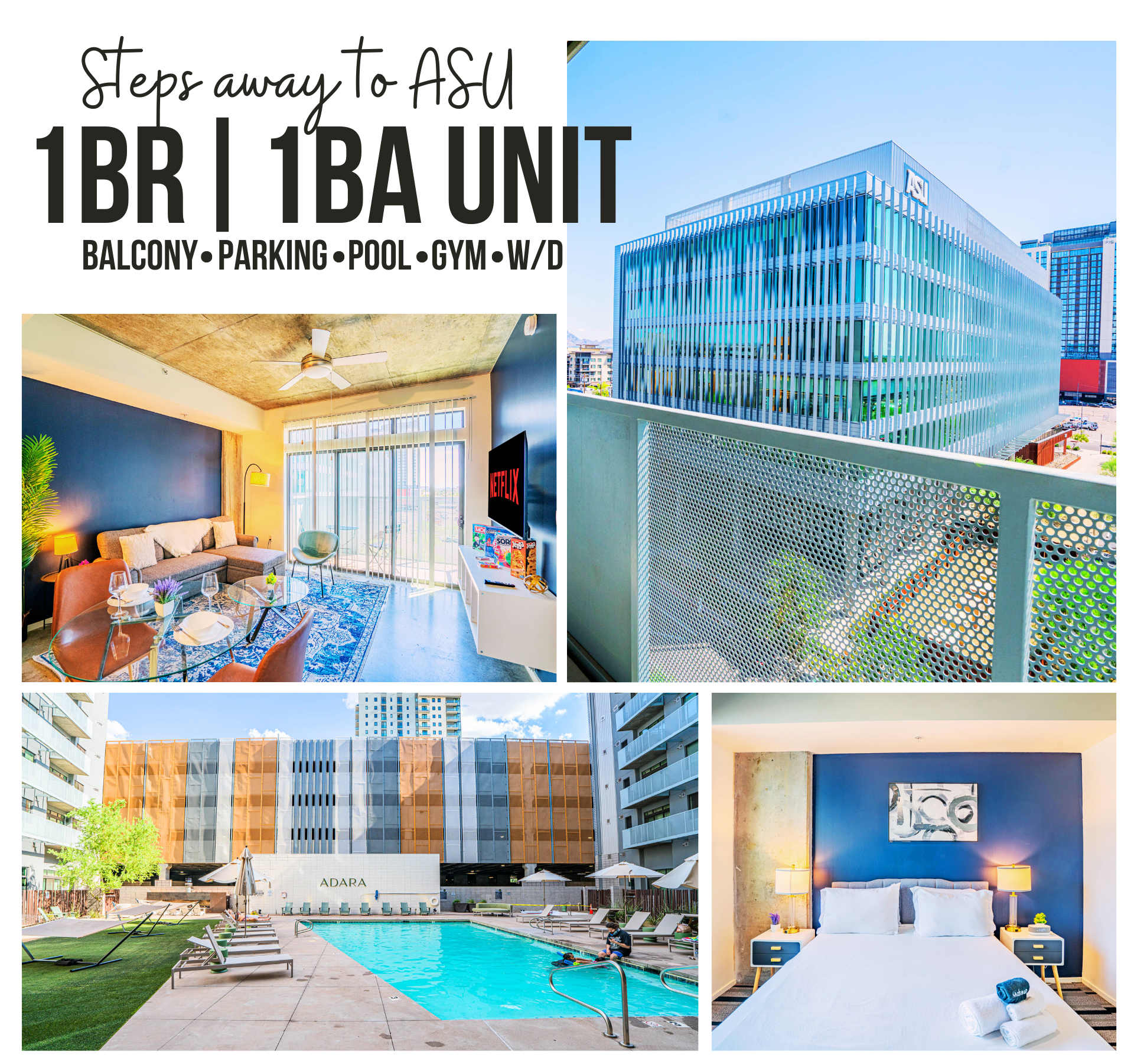 CDT 1BD Apt by ASU | Pool, Gym, Parking, Balcony - Rove Living ...